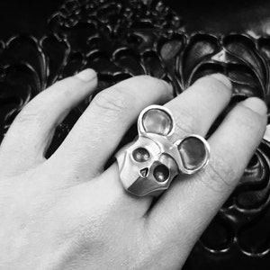 Skull Ring With Mouse Ears, Skeleton Ring, Geometric Skull, Silver ...
