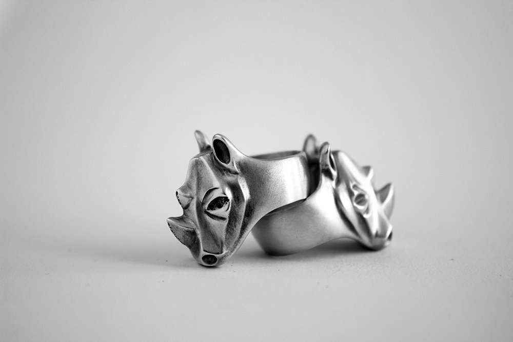 Rhino Ring With Amethyst Eyes Rhinoceros Silver Jewelry - Etsy