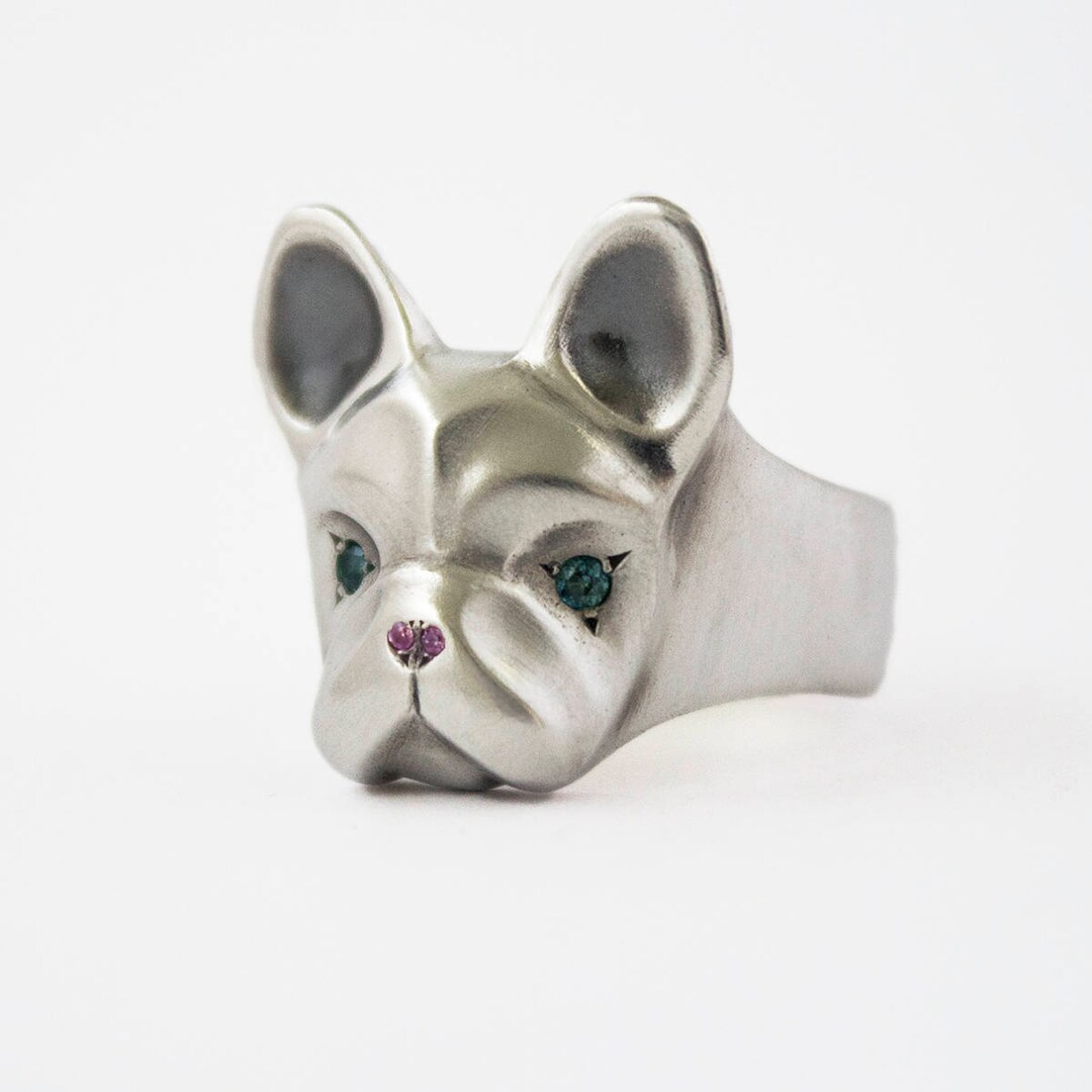Sterling Silver French Bulldog Ring, Sapphire Eyes, Frenchie Jewelry - Etsy
