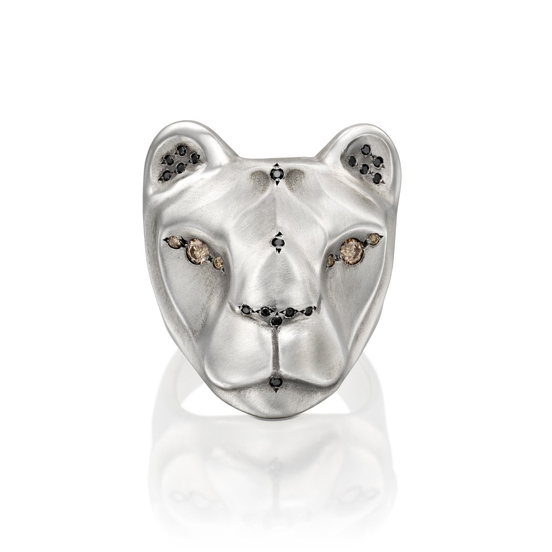 Lioness Ring, Black and Champagne Diamonds,100% Handmade - Etsy