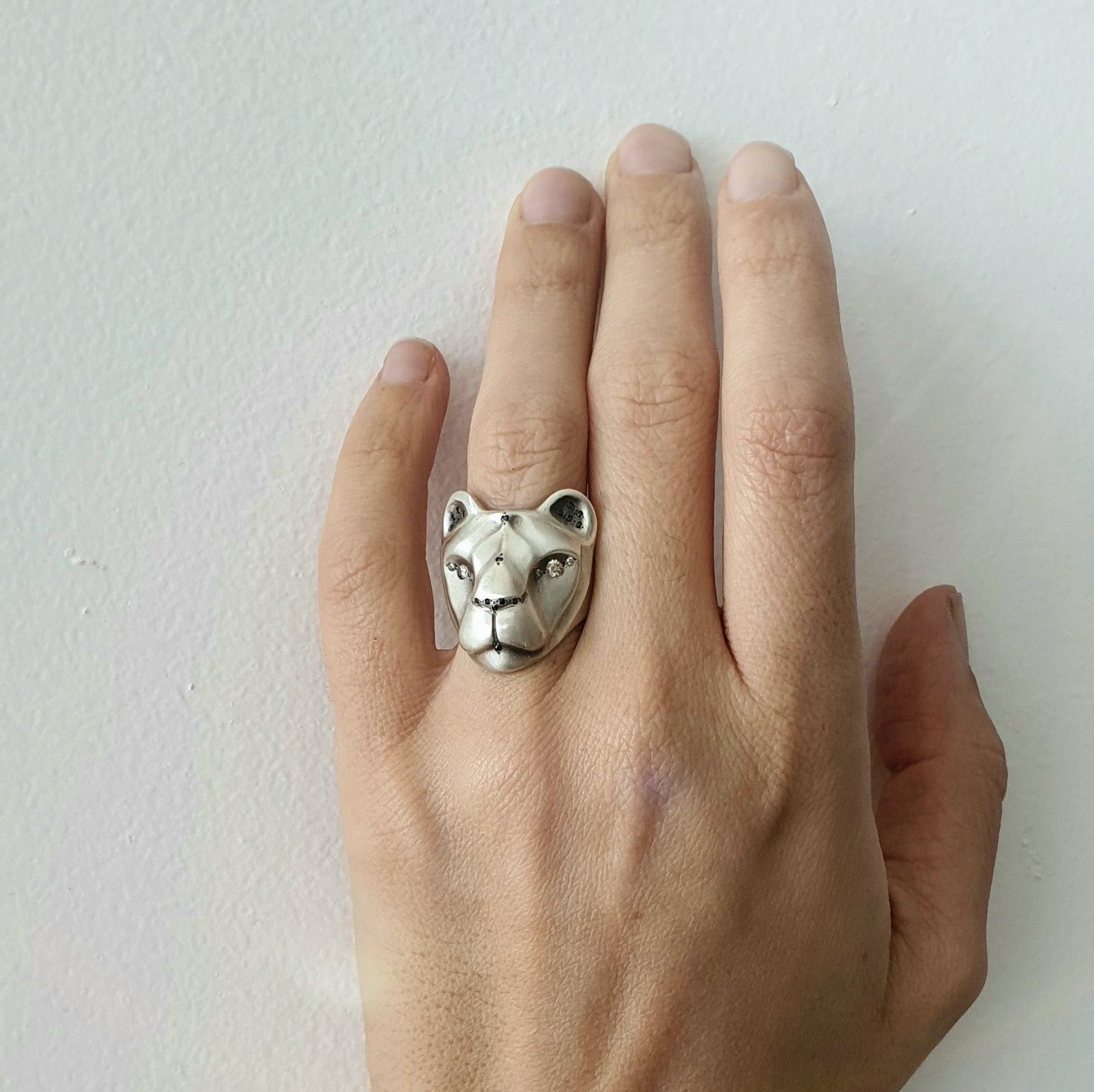 Lioness Ring, Black and Champagne Diamonds,100% Handmade - Etsy