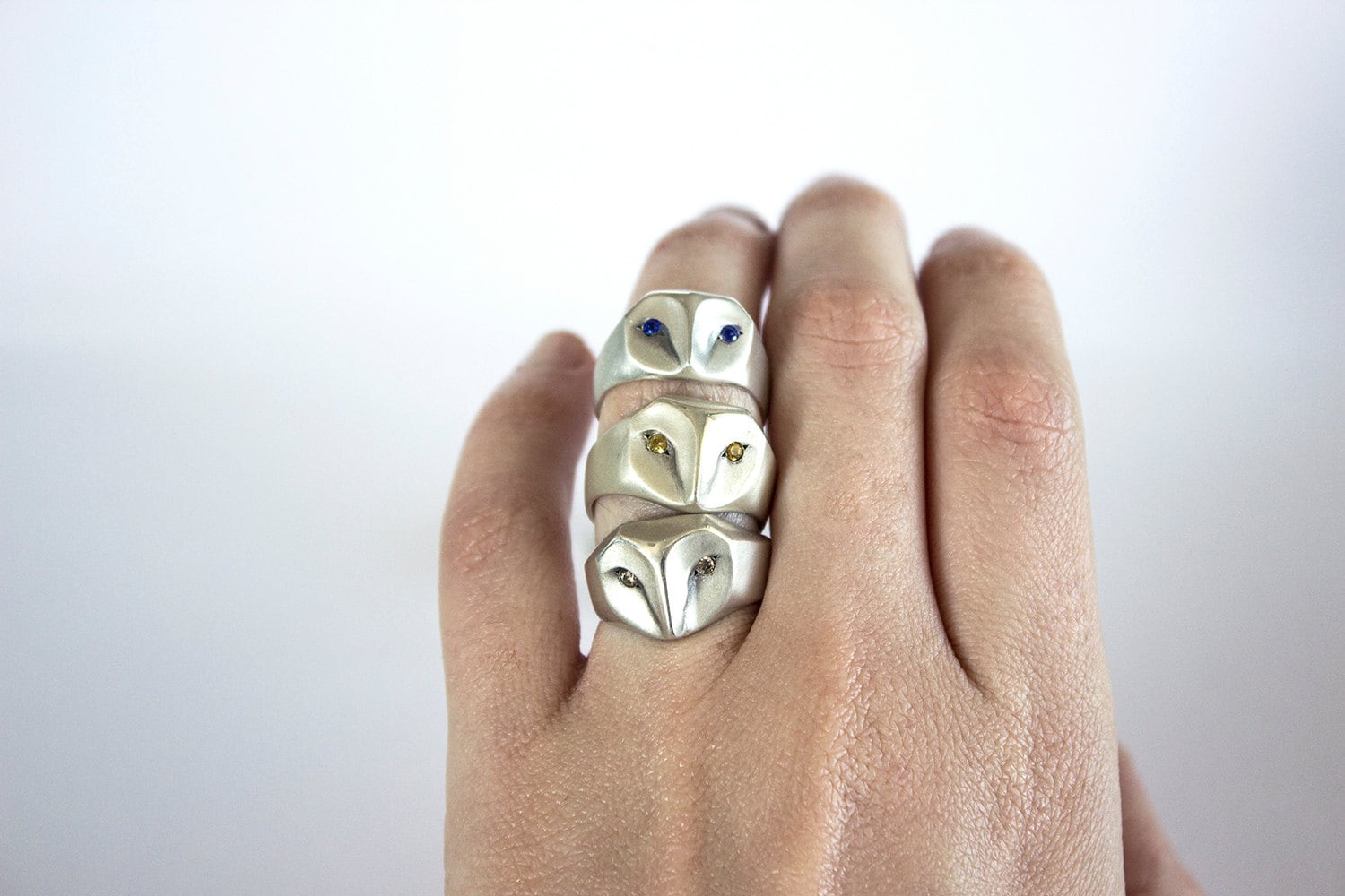 Owl Ring With White Sapphire Eyes Owl Ring Bird Ring Owl - Etsy Israel