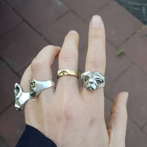 Pug Ring With Blue Sapphires Setting, Pug Lover Ring, Silver Pug Ring ...