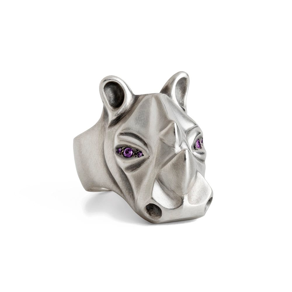 Rhino Ring With Amethyst Eyes Rhinoceros Silver Jewelry - Etsy