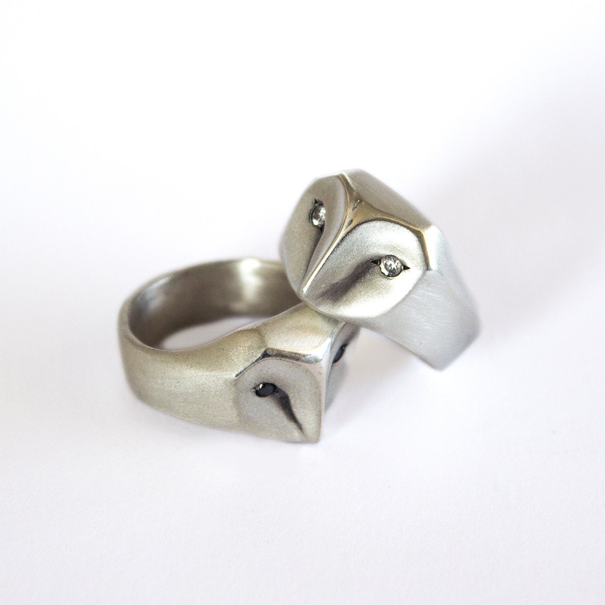 Owl Ring With White Sapphire Eyes Owl Ring Bird Ring Owl - Etsy Israel