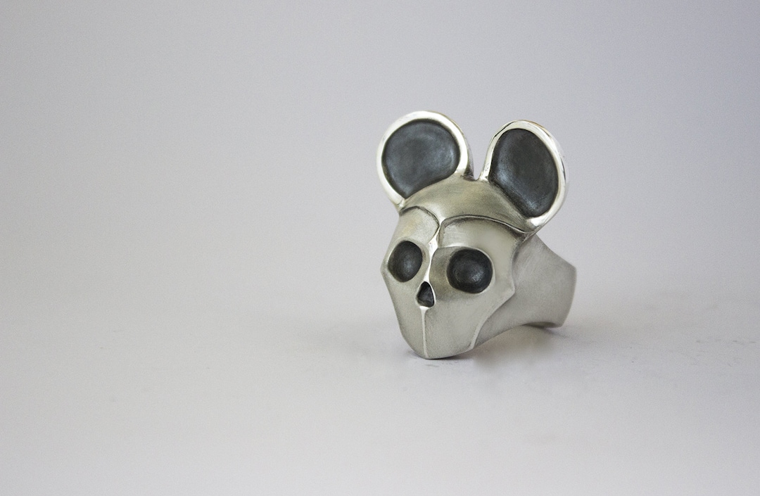 Skull Ring With Mouse Ears, Skeleton Ring, Geometric Skull, Silver ...