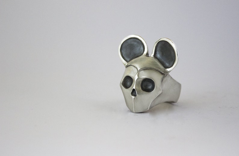 Skull Ring with mouse Ears skeleton ring geometric skull | Etsy