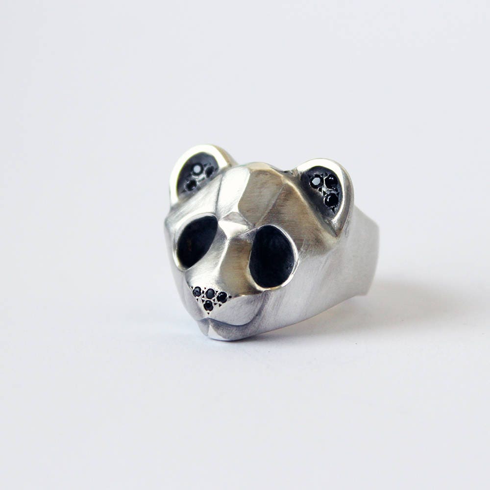 Panda ring with black setting panda jewelry animal jewelry | Etsy