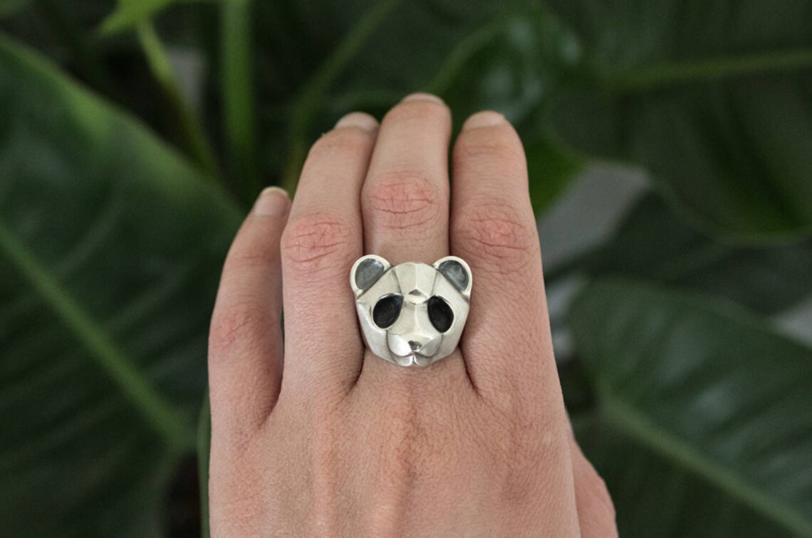 Panda ring with black setting panda jewelry animal jewelry | Etsy