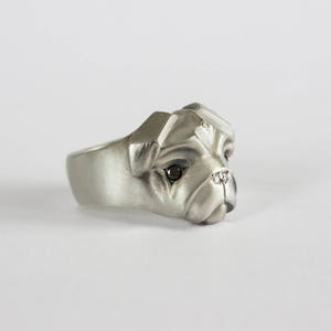 Pug Ring With Black and White Diamond Setting, Pug Lover Ring, Silver ...