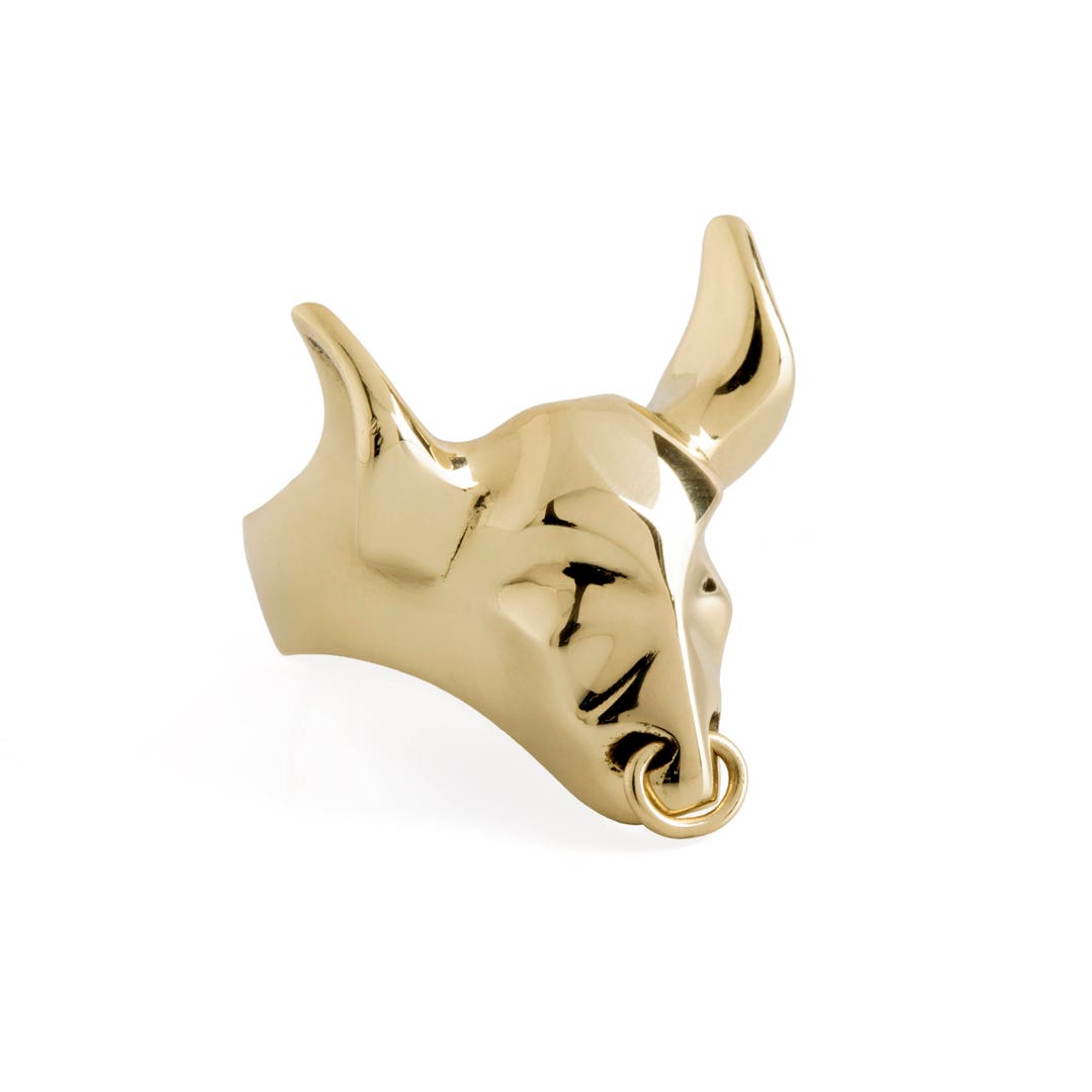 Gold Bull Ring, Bull Jewelry, Bull Unisex Ring, Bull Vegan Jewelry ...