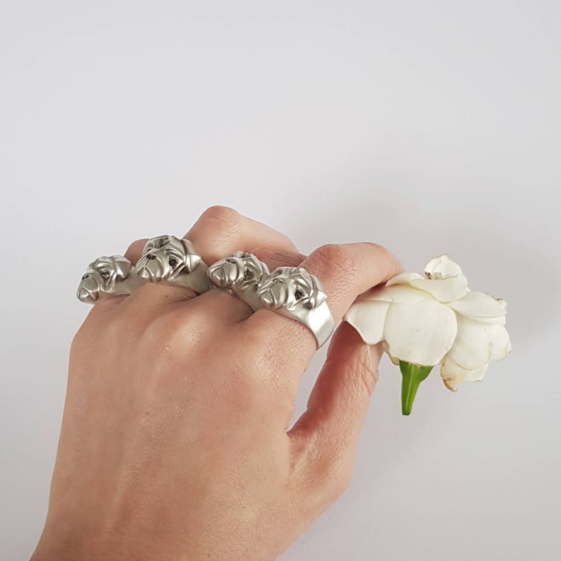 Pug Ring With Blue Sapphires Setting Pug Lover Ring Silver | Etsy