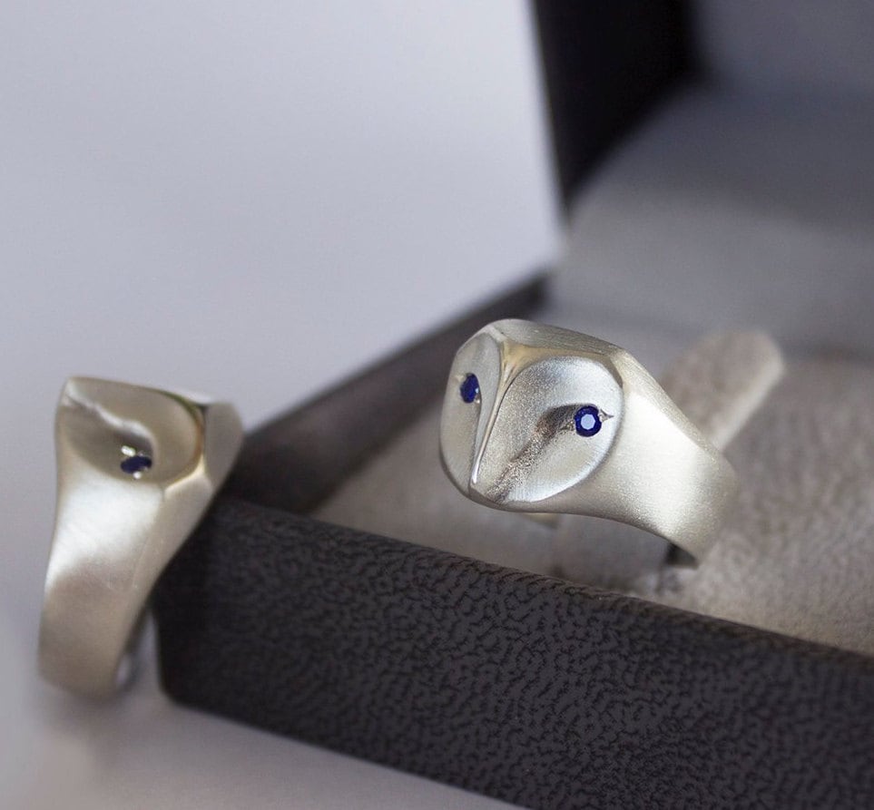 Barn Owl Ring With Blue Sapphire Eyes - Etsy