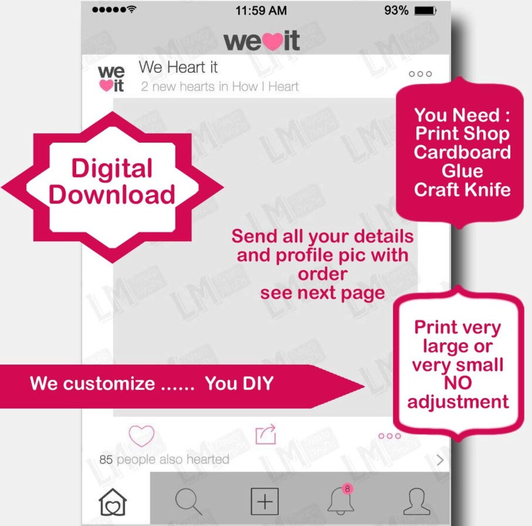 We Heart It Photo Prop Frame Customised DIY DIGITAL - Etsy