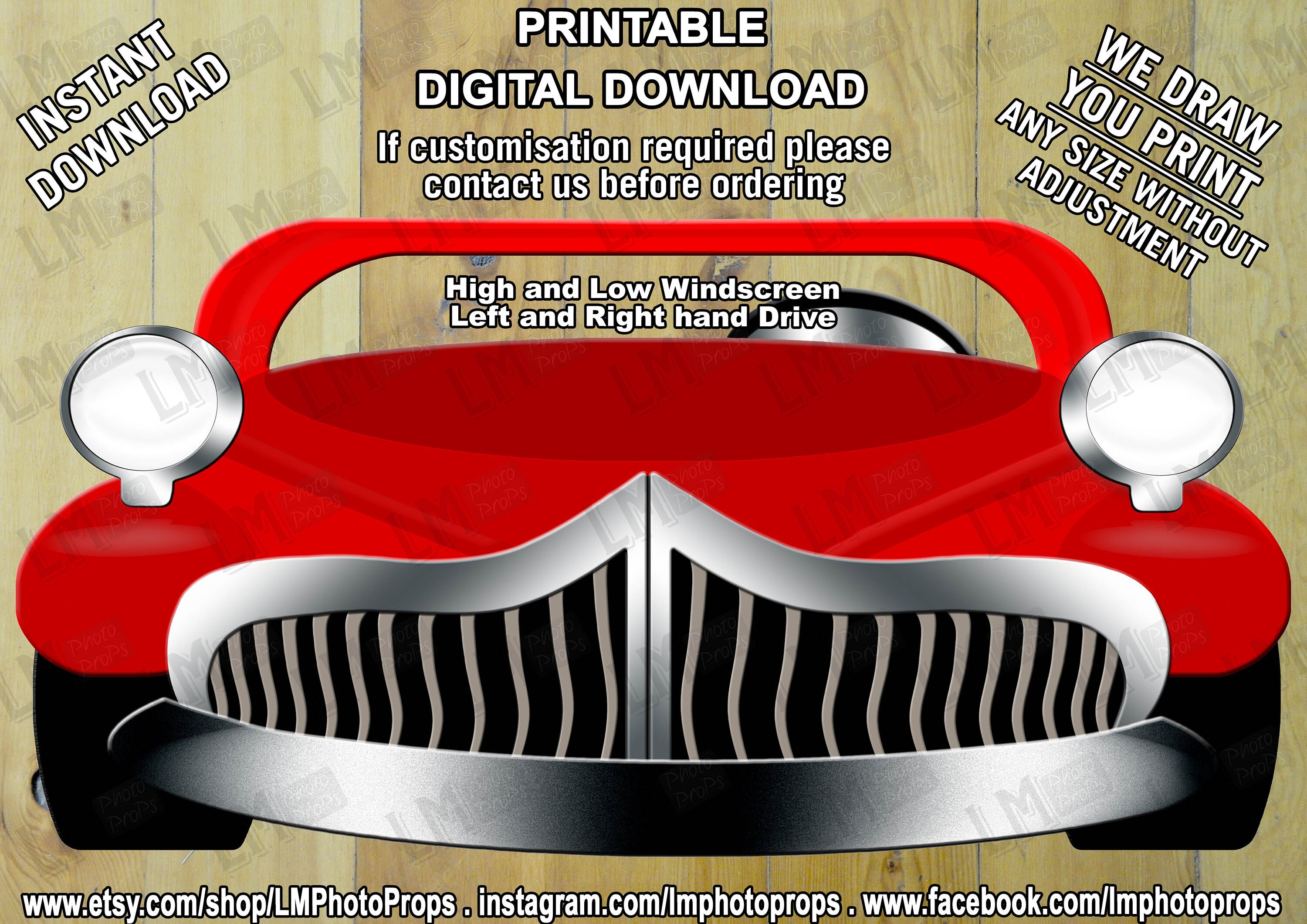 Bright Red Retro Car Prop file Decor 50s Car 60s Car DIY | Etsy