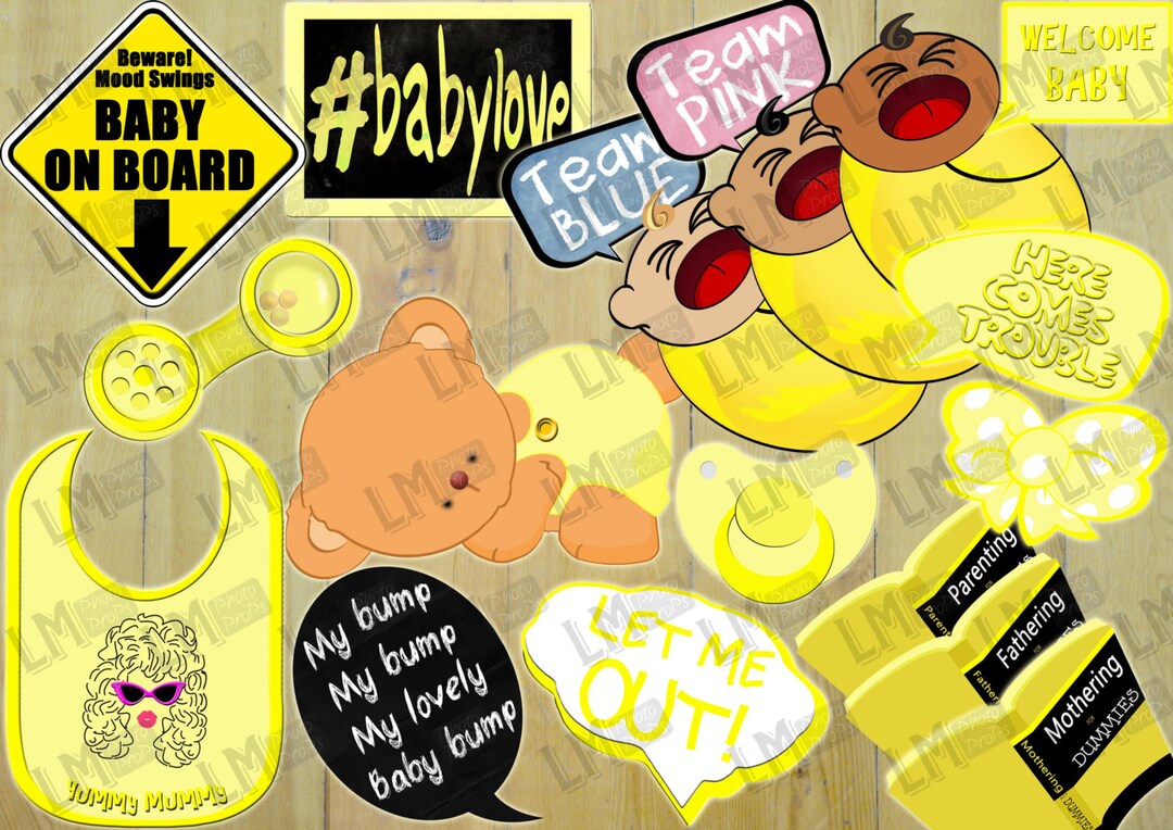 Photobooth Props Yellow Baby Shower Photo Props INSTANT - Etsy