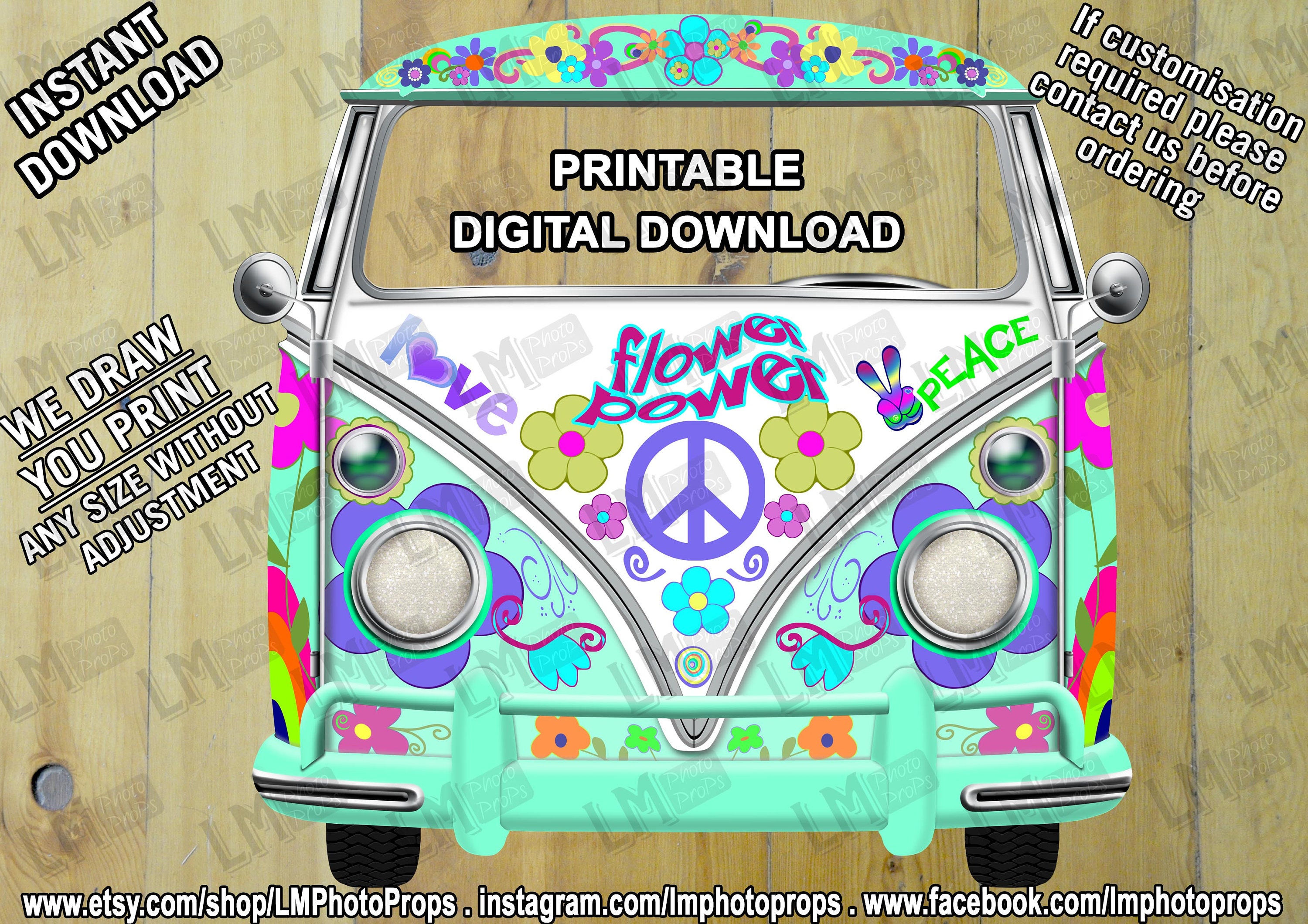 Flower Power Camper Van File Woodstock Retro INSTANT - Etsy Canada
