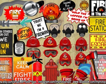 35 Firefighter Party Printable Photo Booth Props Fireman - Etsy