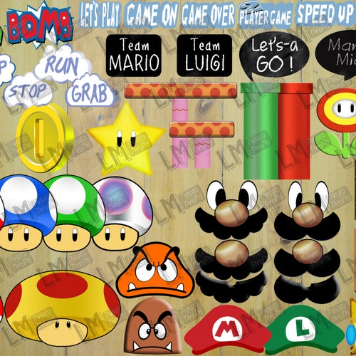 Super Mario Party Photobooth Props DIGITAL DOWNLOAD Birthday - Etsy