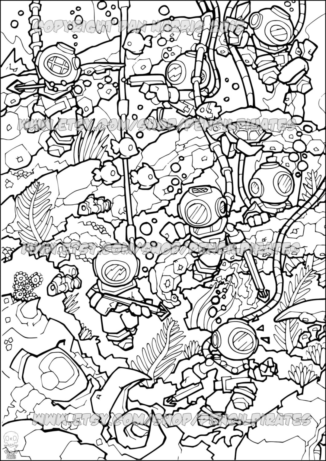 Underwater Adventure Colouring Page Adult Colouring Book Page - Etsy