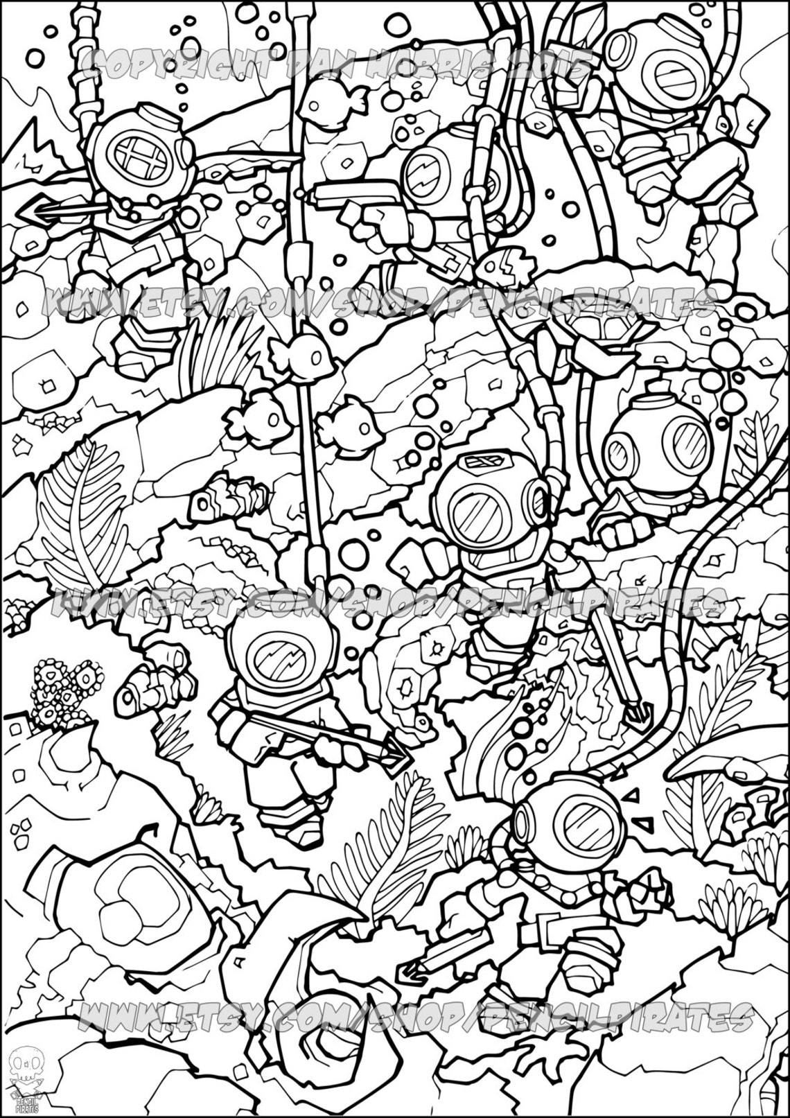 Underwater Adventure Colouring Page, Adult Colouring Book Page One Page ...