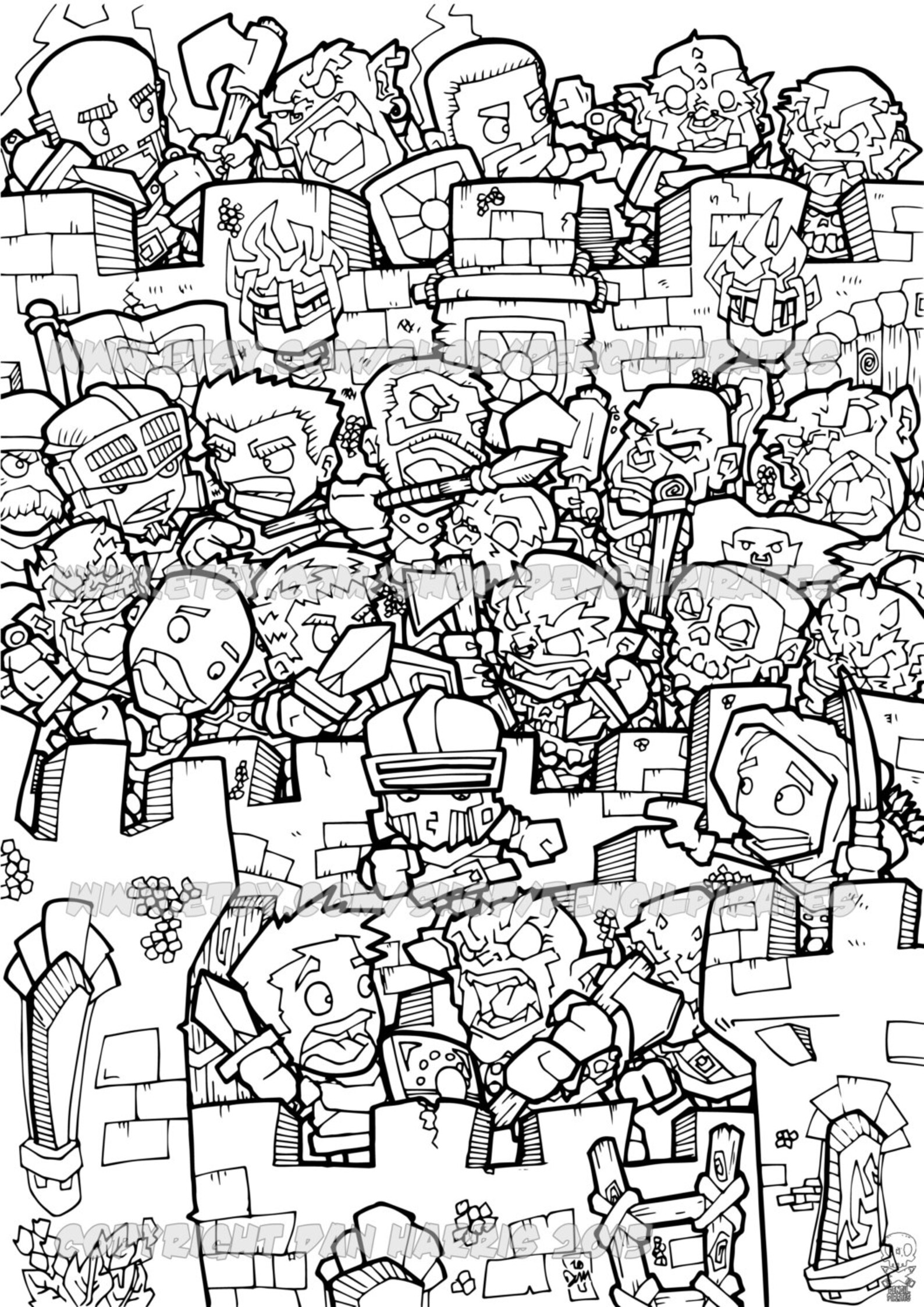 Orc Castle Siege Colouring Page, Adult Colouring Book Page One Page ...
