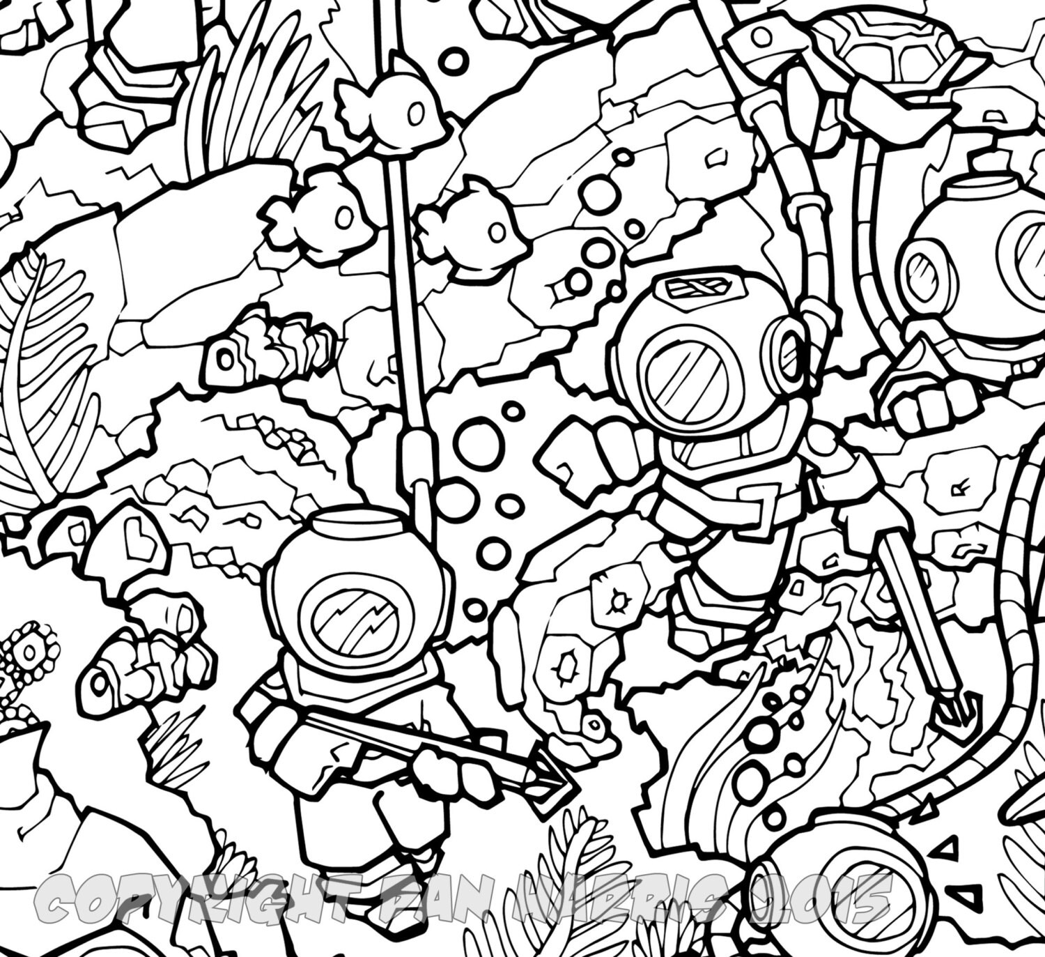 Underwater Adventure Colouring Page Adult colouring book page | Etsy