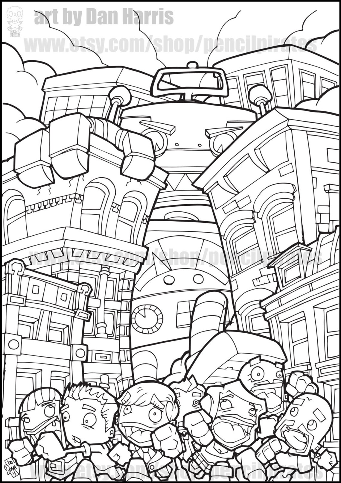 Robot Destroyer Colouring Page, Adult Colouring Book Page One Page ...