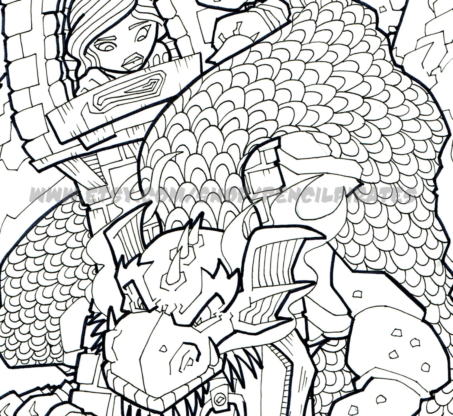 The Dragon the Knight and the Princess Colouring Page Adult - Etsy