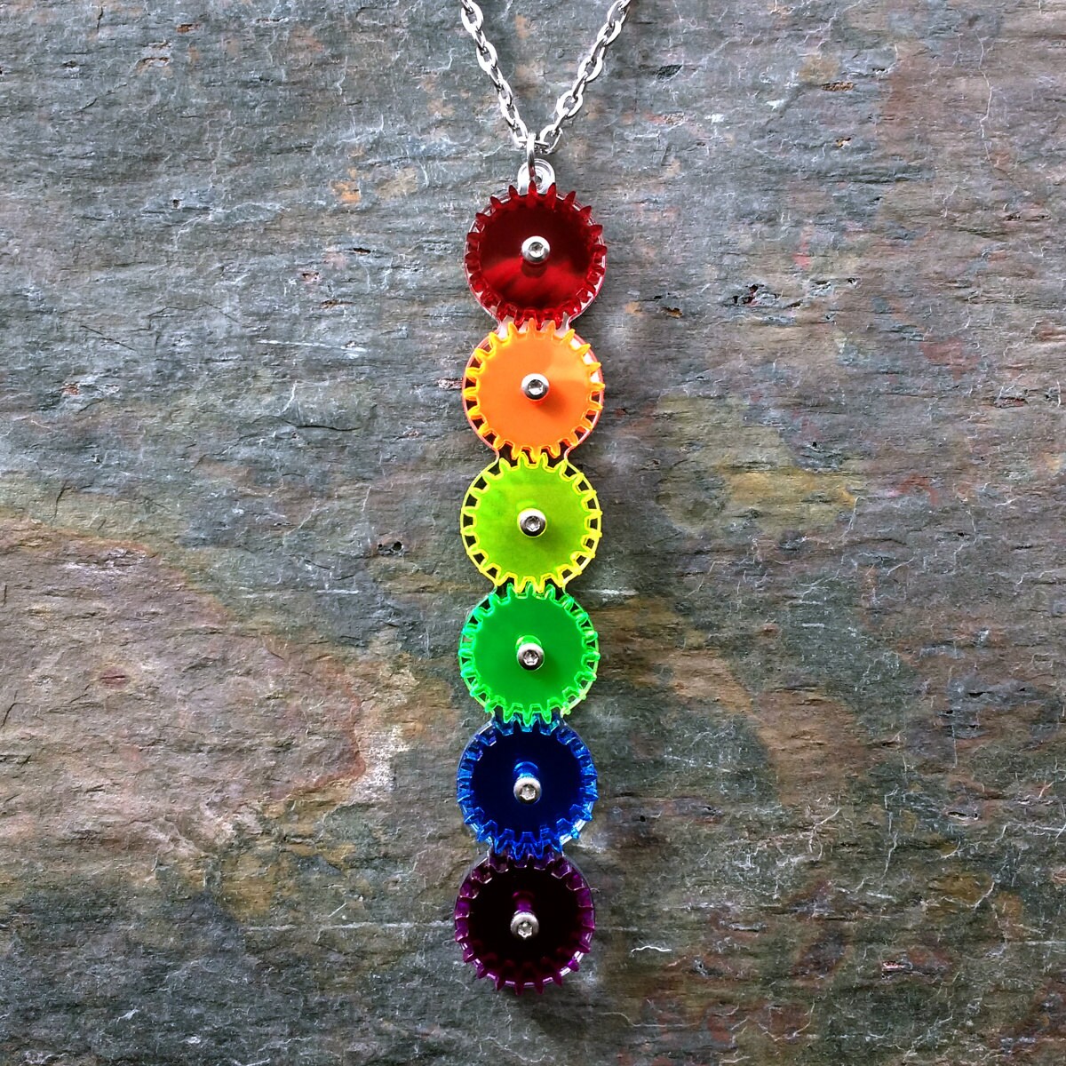 Rainbow Cascade Moving Rainbow Cogs Necklace. - Etsy