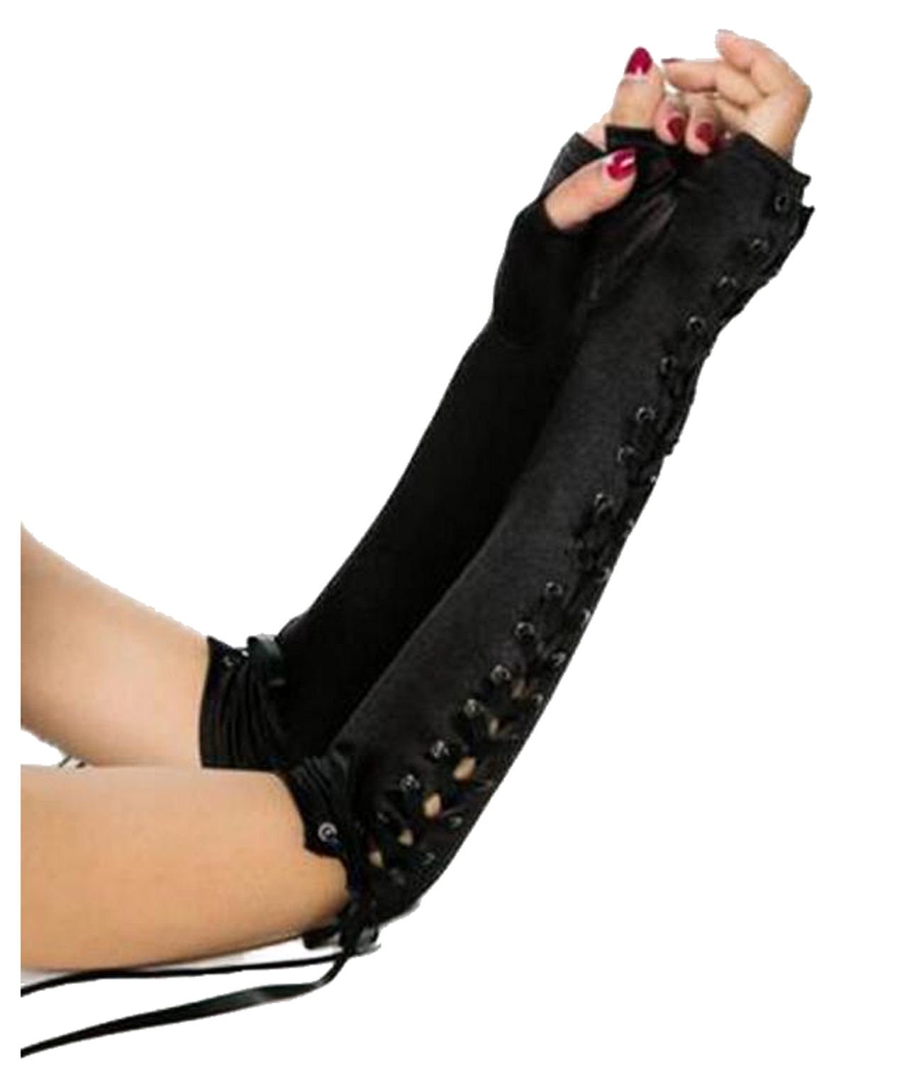 Long FINGERLESS Gauntlets Gloves GOTHIC Black Satin Corset | Etsy UK