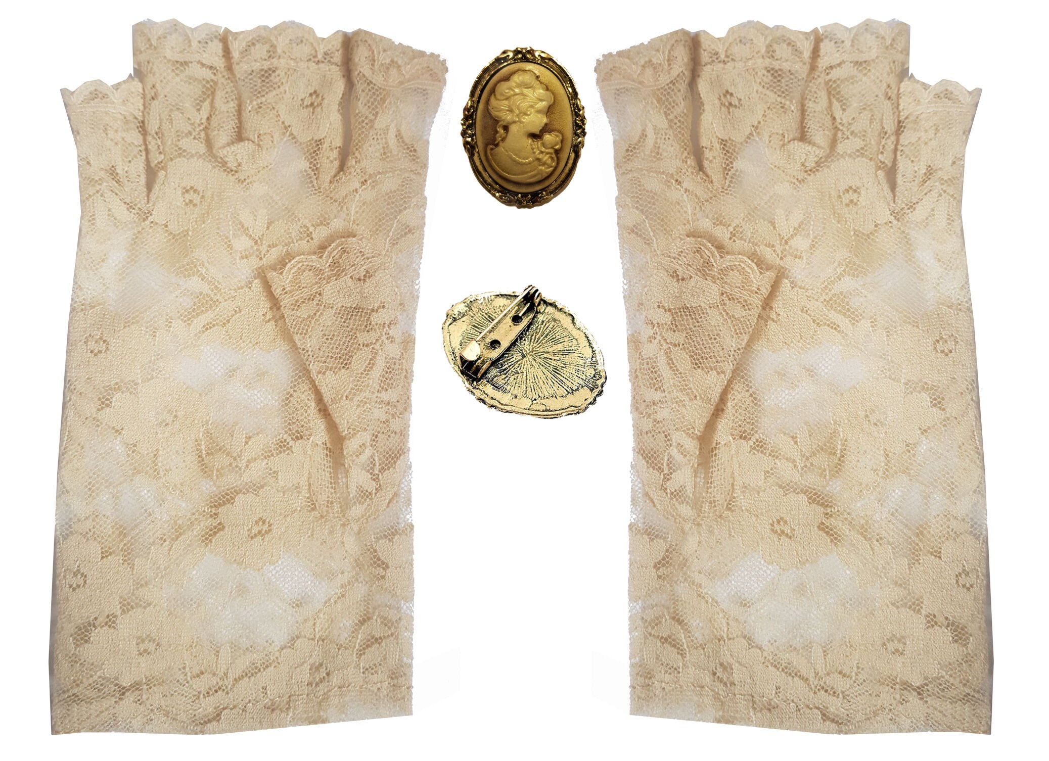 STEAMPUNK Gothic Victorian Gloves Lace Fingerless Beige | Etsy