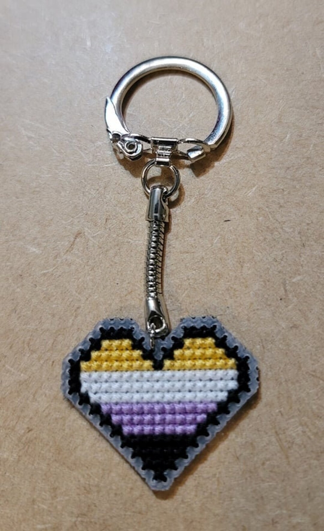 Non Binary Pride Cross-stitch Heart Keychain - Etsy