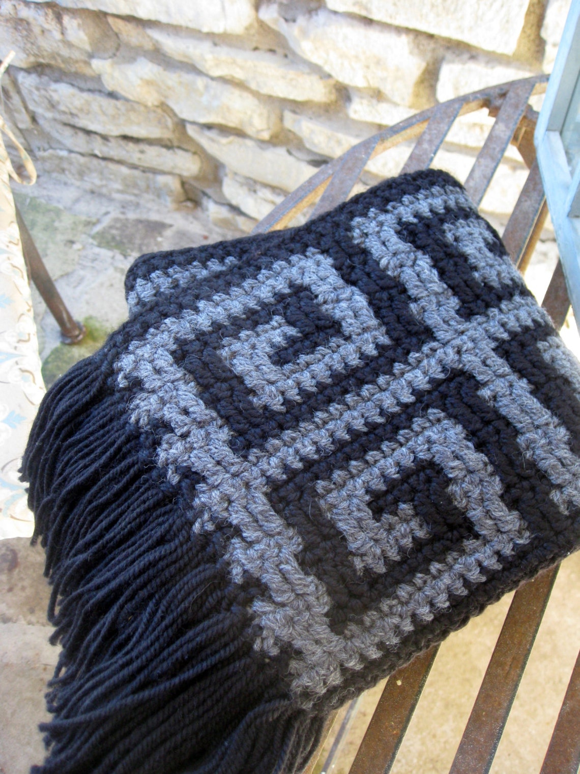 Mens Greek Key Scarf Crochet Pattern // Greek Key Crochet Mosaic ...