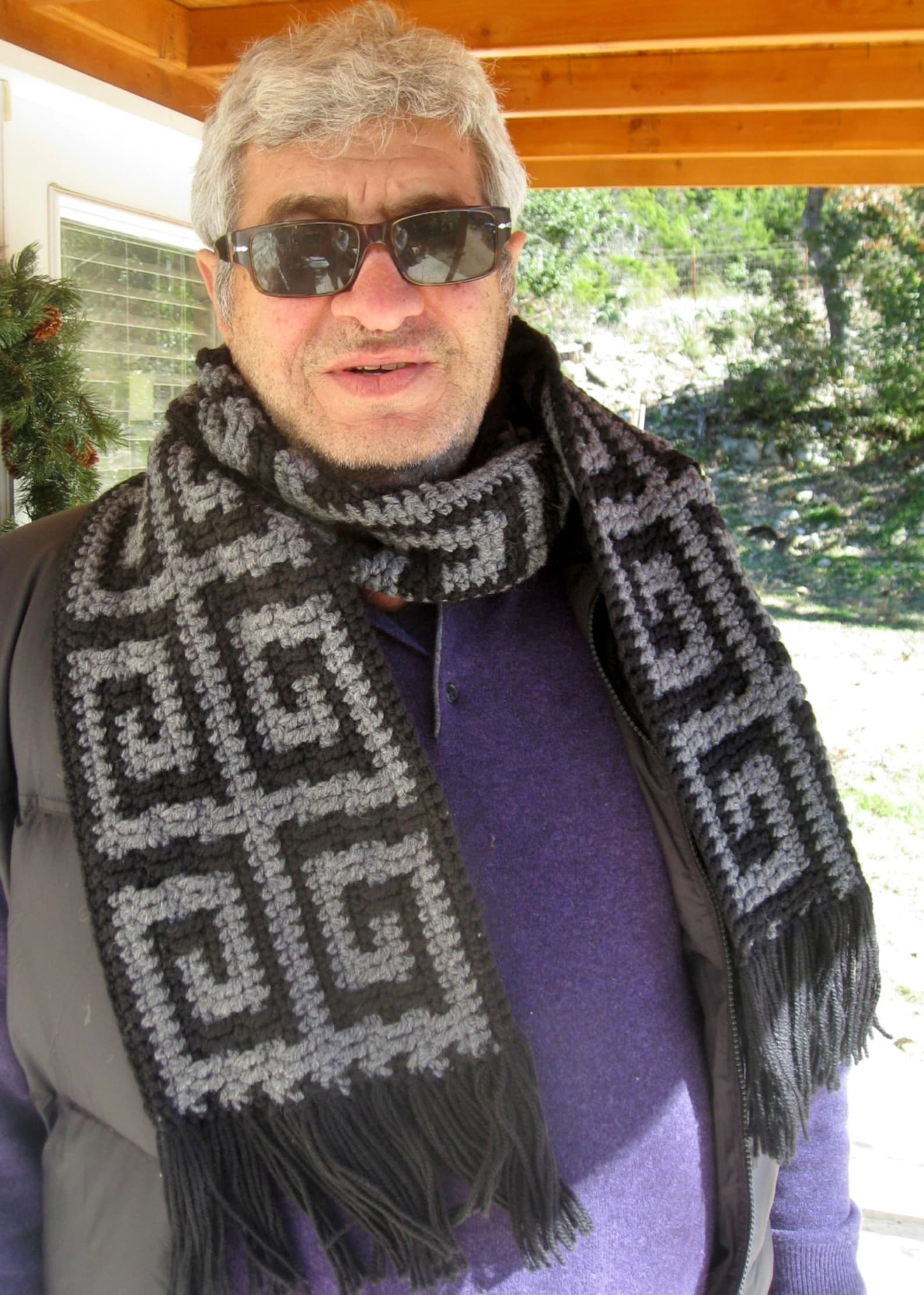 Mens Greek Key Scarf Crochet Pattern // Greek Key Crochet Mosaic ...
