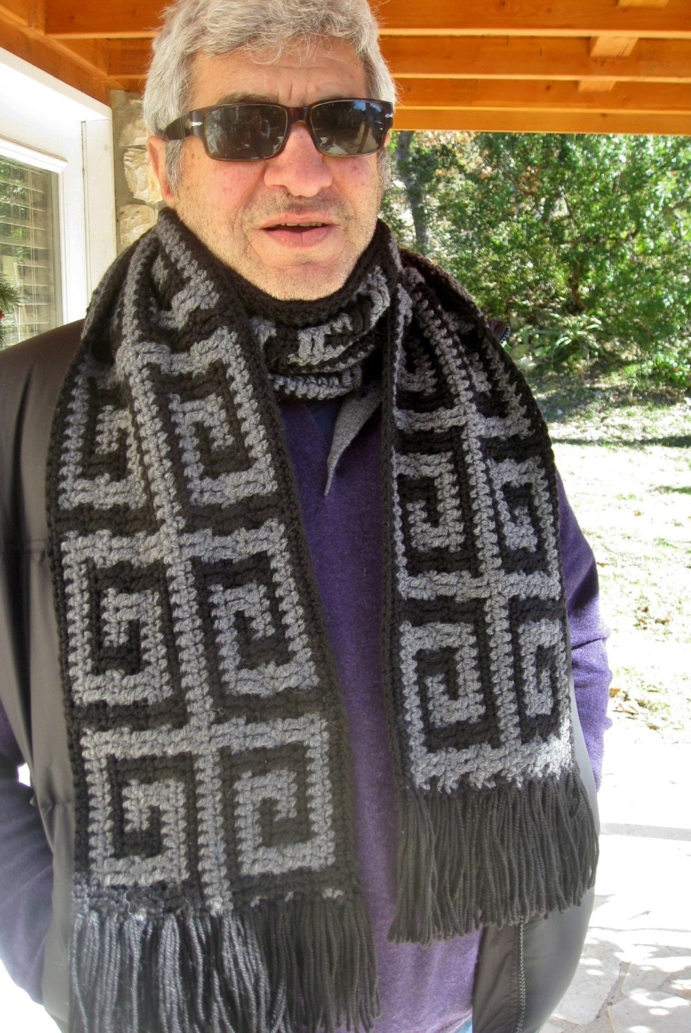 Mens Greek Key Scarf Crochet Pattern // Greek Key Crochet Mosaic ...