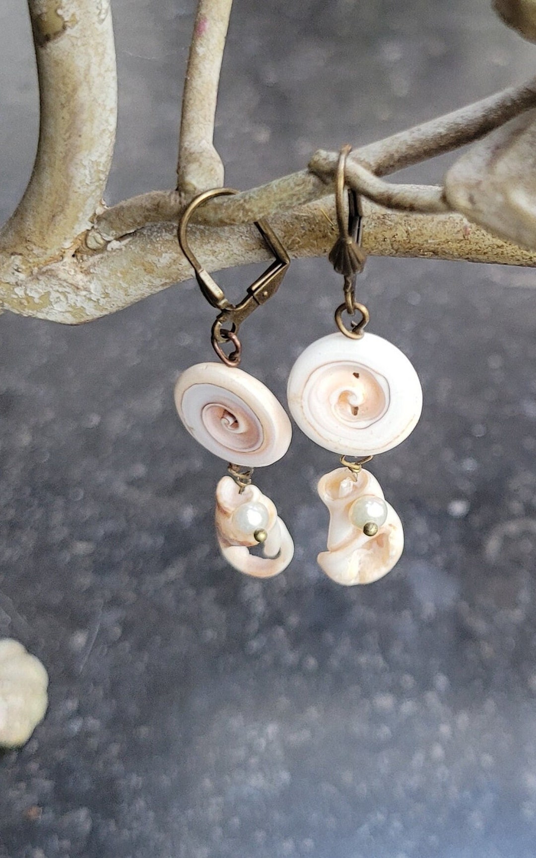 Earrings, Handmade, With Freshwater Pearl and Shells, Gaudi - Etsy