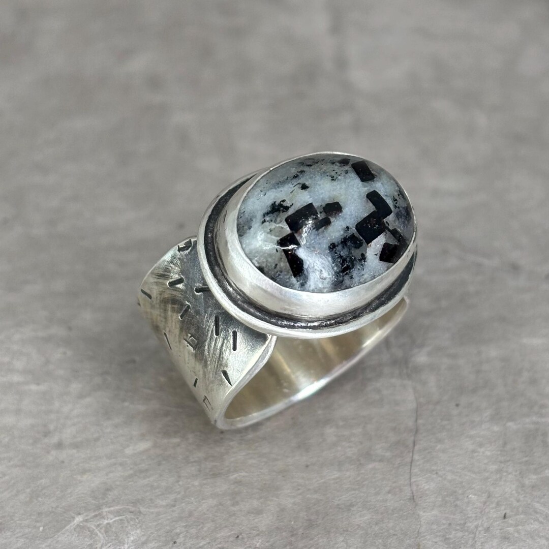 Astrophyllite Sterling Silver Ring, Artisan Black White Jewelry, Fits ...