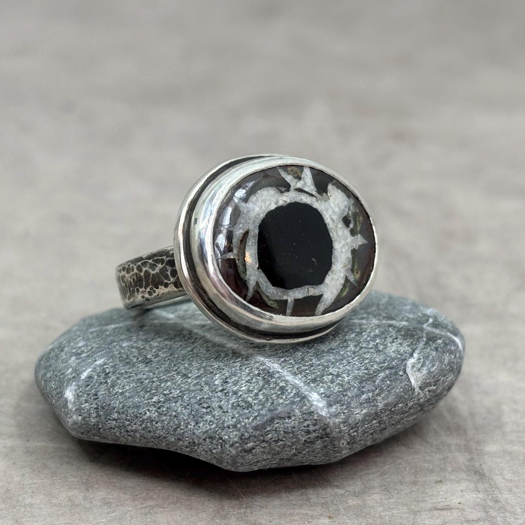 East West Ring, Horizontal Setting, Septarian Stone Ring, Fits Size 8.5 ...