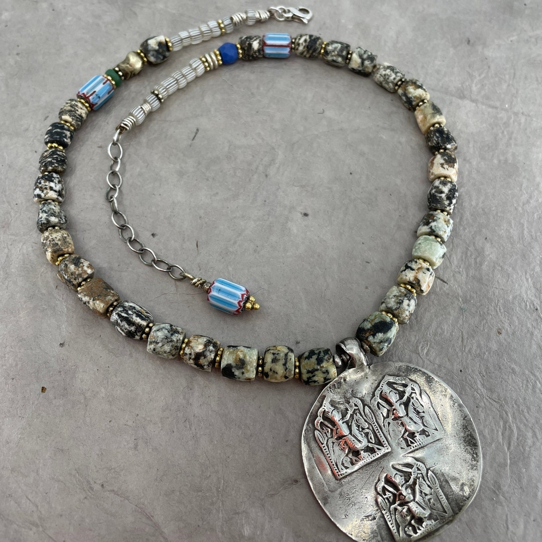 Hindu Amulet Pendant Statement Necklace, Tribal Boho Jewelry, Antique ...