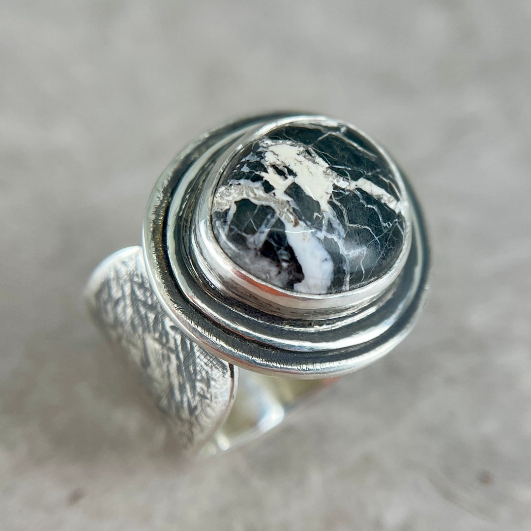 White Buffalo Statement Ring, Sterling Unique Cocktail Ring, Size 6 ...