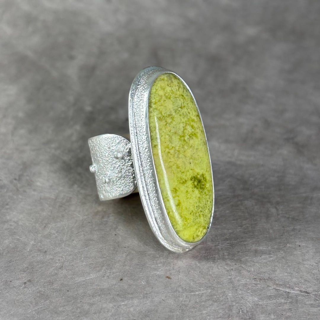 Chartruse Jasper / Lizardite Sterling Ring, Large Statement Ring, Fits ...