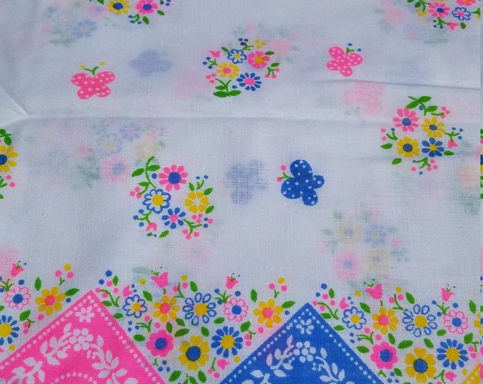Vintage Fabric Neon Butterflies, Flowers and Bandanna Print, Quilting ...