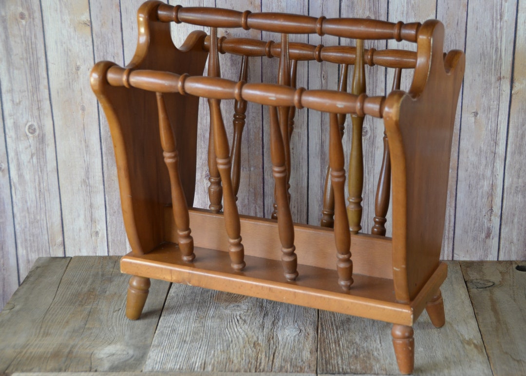 Vintage Mid Century Wooden Magazine Rack Authentic - Etsy