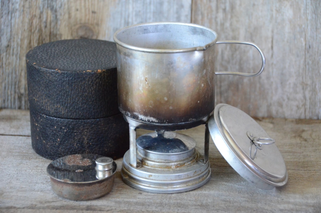 Vintage Antique Hiking Camp Stove Mess Kit Funda de cuero 1890's 1900's ...
