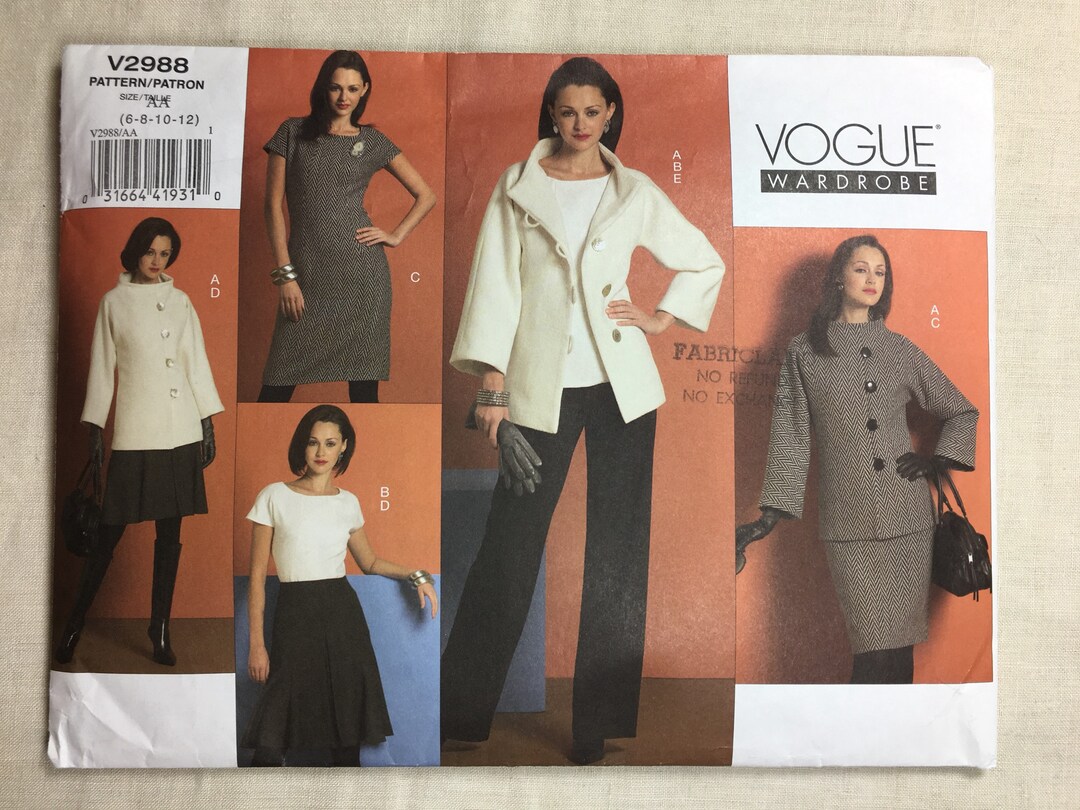 Vogue V2988, Vogue Wardrobe, Lined Jacket, Top, Dress, Skirt, Pants ...