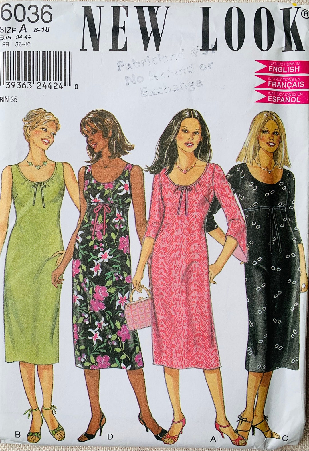 New Look 6036, Summer Dress, Gathered Neck, Empire Waist,back Zipper ...