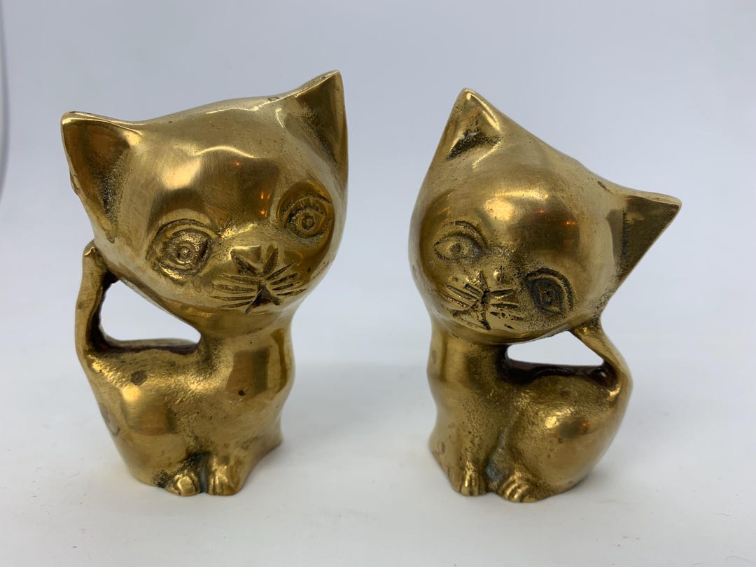 Brass Cat Figurine, Brass Decor, Pair of Brass Cats, Cat Decoration ...