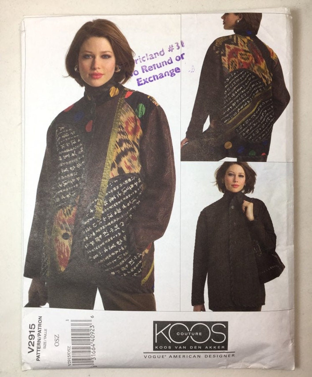 Vogue V2915, Koos Van Den Akker, Reversible Jacket, Loose-fitting Coat ...