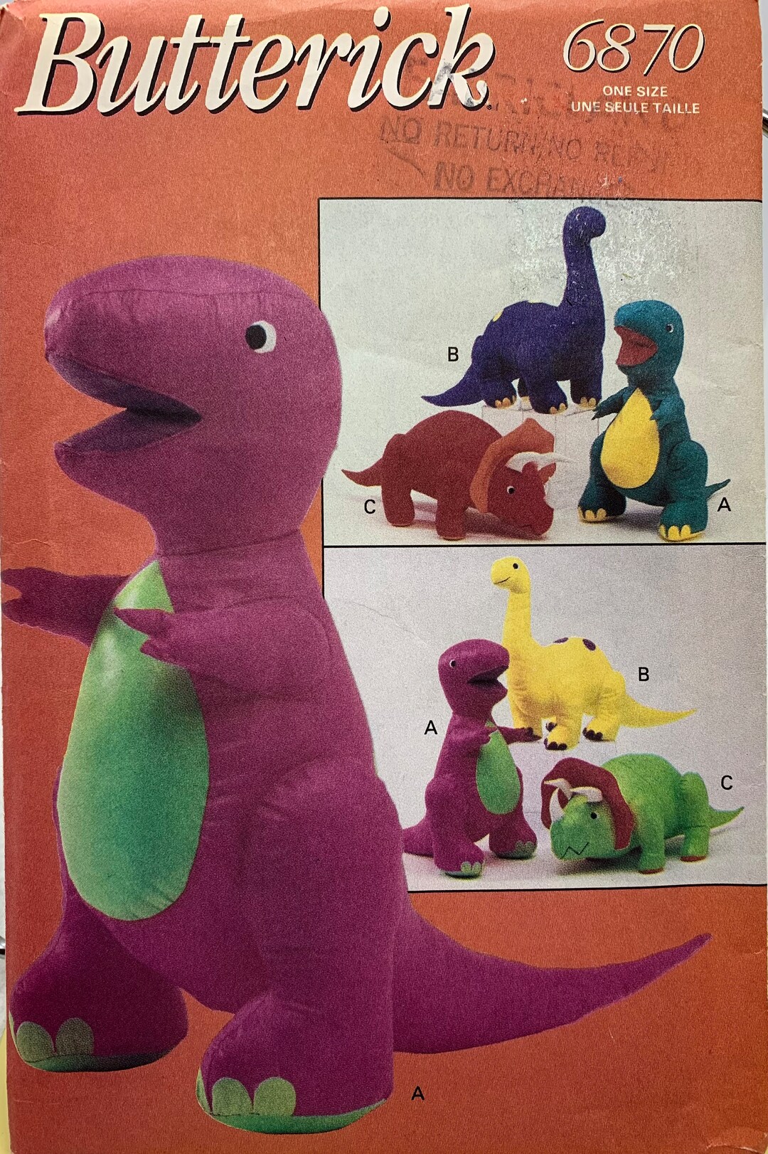 Butterick 6870, Dinosaur Stuffy, Tree Versions, 15 in to 24 In, Stuffed ...